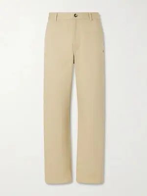Loewe Logo-embroidered Wide-leg Cotton-blend Drill Trousers - Neutrals