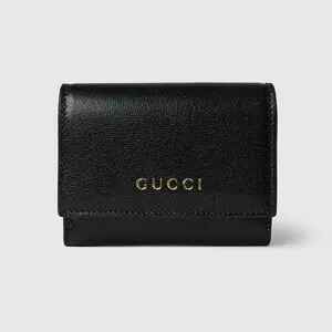 Gucci Bi-fold Card Case With Lettering Leather - Black