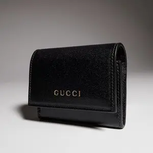 Gucci Bi-fold Card Case With Lettering Leather