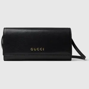 Gucci Wallet With Strap And Lettering Leather - Black