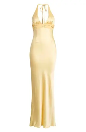 Princess Polly Odyssa Satin Halter Gown - Yellow