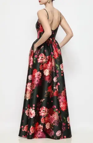 Dessy Collection Jillian Floral Satin Twill Gown