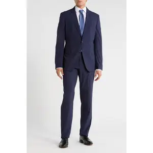 BOSS Huge Slim Fit Stretch Wool Blend Suit - Navy