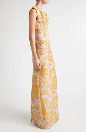 Lela Rose Floral Brocade Gown