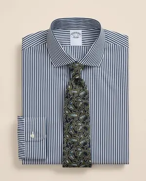 Brooks Brothers Pure Supima Cotton Regular-finish English Spread Collar, Stripe Dress Shirt - Navy