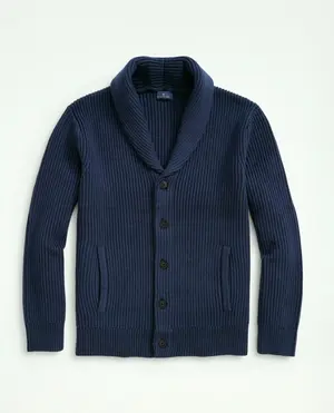 Brooks Brothers Ribbed Cotton Shawl Collar Cardigan - Navy