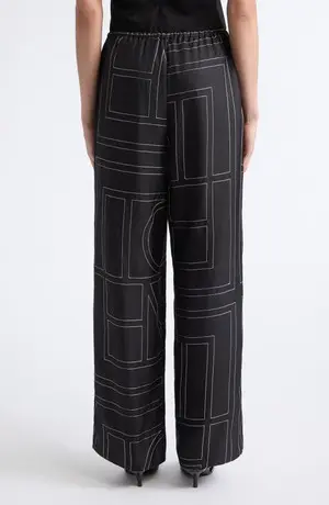 TOTEME Monogram Organic Silk Pajama Pants - Black