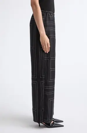 TOTEME Monogram Organic Silk Pajama Pants - Black