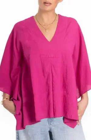OCEAN+MAIN Butterfly Sleeve Cotton Caftan Top