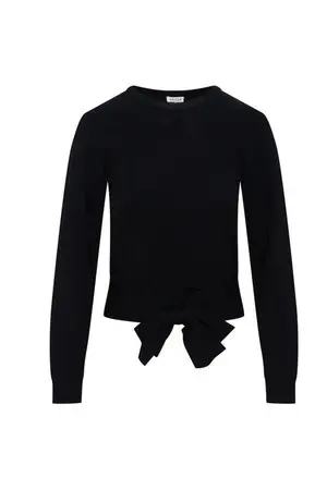 VIVID Vivid Crew Neck Soft Knit Sweater With Bottom Tie Detail Black