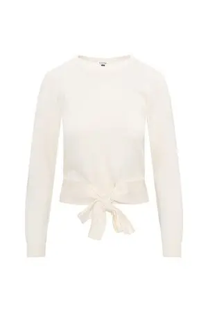 VIVID Crew Neck Soft Knit Sweater With Bottom Tie Detail - Cream
