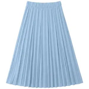 ASPECT Aspect Crinkle Pleated Elastic Waist Skirt With Merrow Edge Light Denim