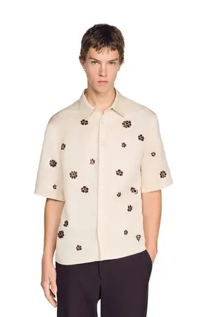 Sandro Loose-fit Floral Shirt - Ecru