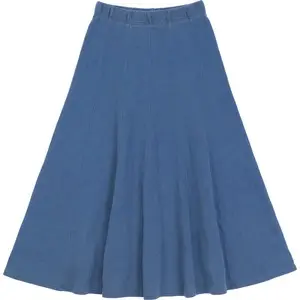 FYI Terry Vertical Panel Midi Skirt - Denim