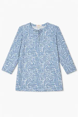 NONI DAILY Geo Swim Round Neck Three Quarter Sleeve Top - Blue