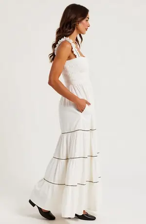 MODENAIRE Tiered Maxi Dress With Smocked Bodice
