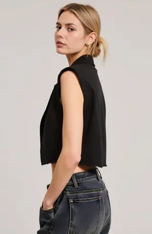 MODENAIRE Sleeveless Cropped Raw-edge Notched-collar Blazer Vest