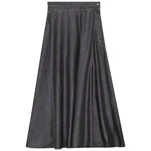NYC FACTORY Accordion Pleated Side Zip Leather Look Midi Skirt - Black