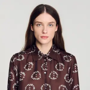 Sandro Floral Print Silk Shirt