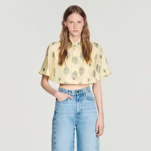 Sandro Paisley Print Cropped Shirt With Removable Tie