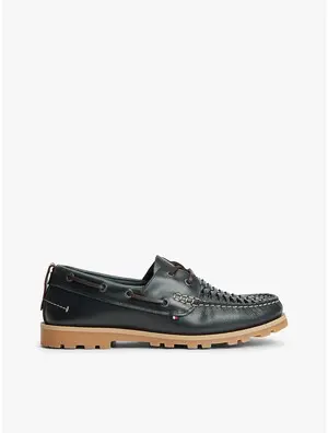 Tommy Hilfiger Woven Leather Boat Shoe - Navy