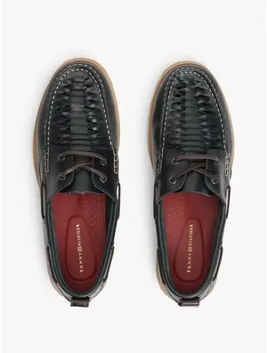 Tommy Hilfiger Woven Leather Boat Shoes