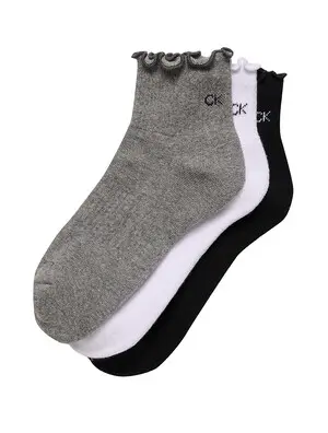 Calvin Klein Ruffle Cushion Quarter 3-pack Socks - Grey Assorted