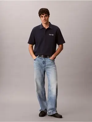 Calvin Klein Script Logo Graphic Pique Relaxed Polo Shirt