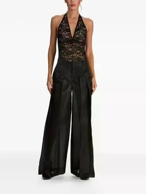 Alice + Olivia Plunging V-neck Halter Lace Bodysuit - Black