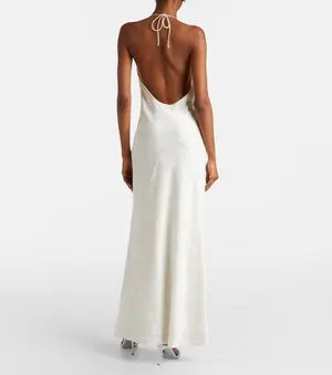 ROTATE BY BIRGER CHRISTENSEN Floral Halterneck Satin Maxi Dress