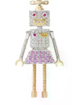 MIO HARUTAKA Robot Charm In 18k Gold With Diamonds And Pink Sapphires