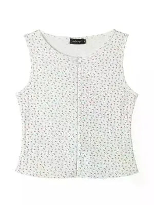 TOUT A COUP Ribbed Floral Print Sleeveless Top - White