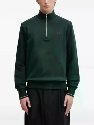 Fred Perry Quarter-zip Embroidered-logo Sweater - Green