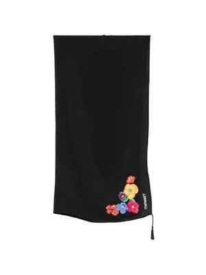 TWINSET Floral-embroidered Tasselled Scarf - Black