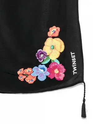 TWINSET Floral-embroidered Tasselled Scarf