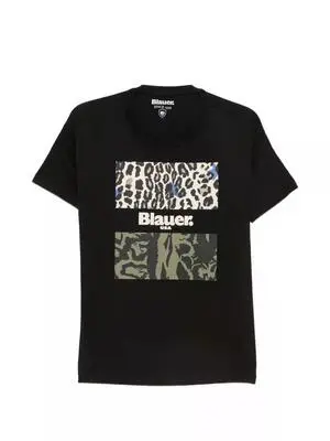 BLAUER. Logo Print Leopard Pattern T-shirt - Black