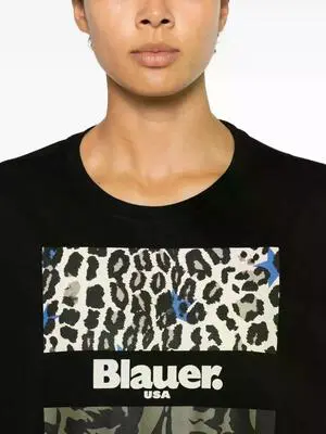 BLAUER. Logo Print Leopard Pattern T-shirt