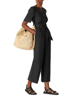 Whistles Petite Fiona Linen Button Front Jumpsuit - Black