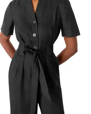 Whistles Petite Fiona Linen Button Front Jumpsuit