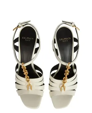 Balmain Smooth Leather Platform Sandals With Chain Detail - White