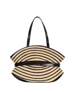 Balmain Medium Shuffle Bag In Smooth Leather And Two-tone Raffia - Beige
