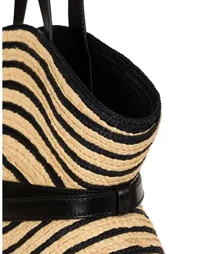 Balmain Medium Shuffle Bag In Smooth Leather And Two-tone Raffia - Beige