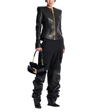 Balmain Shearling Mini Bag With Gold Tone Buckle
