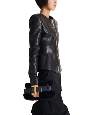 Balmain Shearling Mini Bag With Gold Tone Buckle