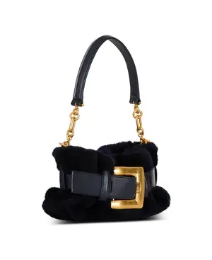 Balmain Shearling Mini Bag With Gold Tone Buckle