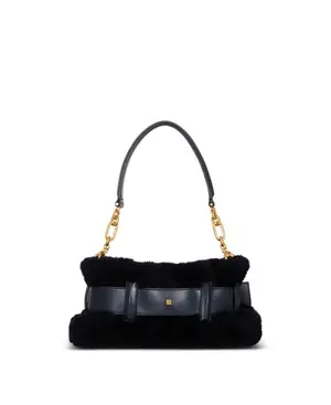 Balmain Shearling Mini Bag With Gold Tone Buckle