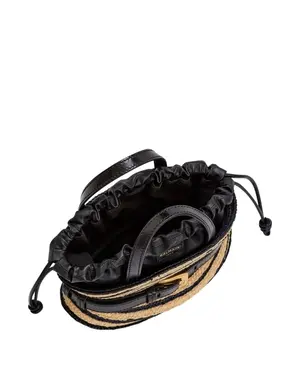 Balmain Mini Shuffle Bag In Smooth Leather And Raffia - Beige