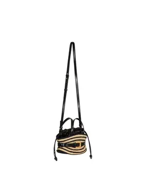 Balmain Mini Shuffle Bag In Smooth Leather And Raffia - Beige