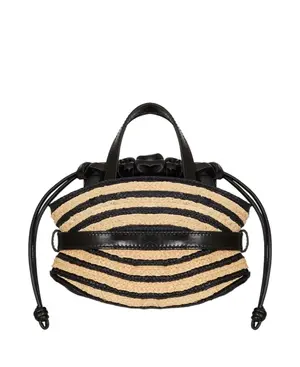 Balmain Mini Shuffle Bag In Smooth Leather And Raffia - Beige