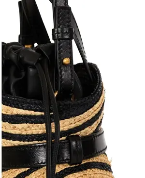 Balmain Mini Shuffle Bag In Smooth Leather And Raffia - Beige